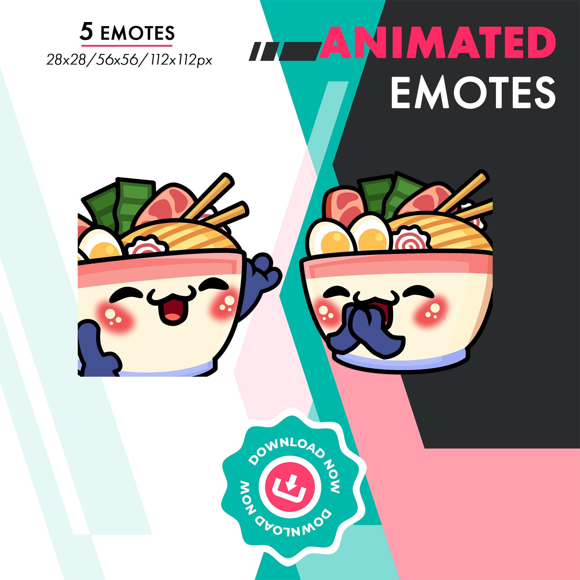 Animated Ramen Emotes Pack 3, 5 Cute Noodle Love, Wave, Hype Emote Set ...