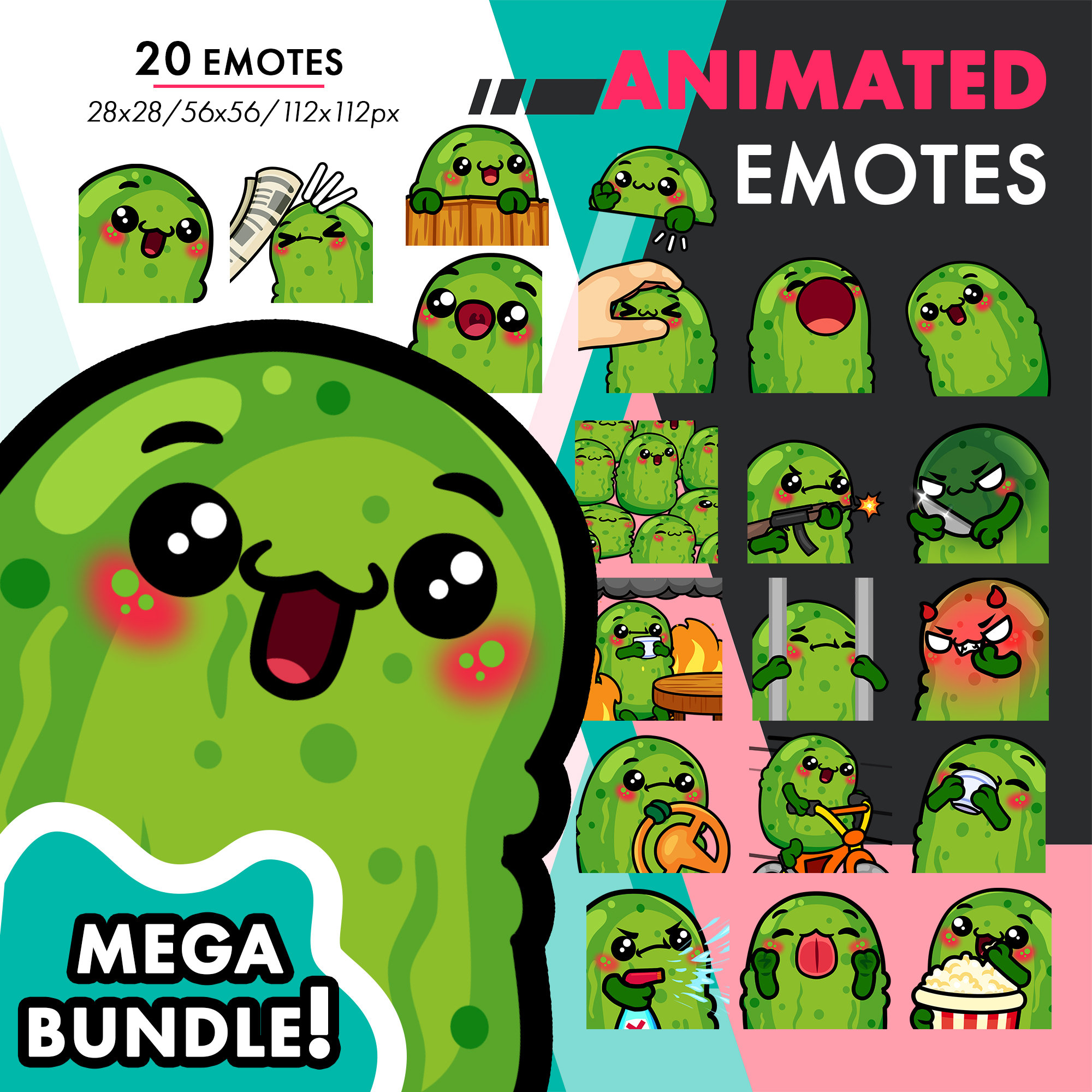 Mega Animated Pickle Emotes Pack, 20 Cute Gherkin Wiggle, Lick, Knife ...
