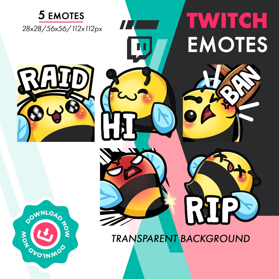 Bee Emote Pack 1, 5 Cute Chibi Wasp Emotes Pack for Youtube Discord ...