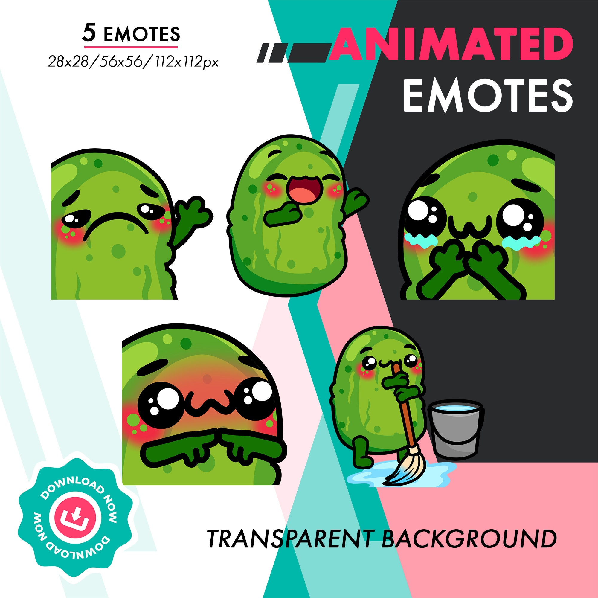 Animated Pickle Emotes Pack 6, 5 Cute Pickle Clean, Shy, Laugh Emote ...
