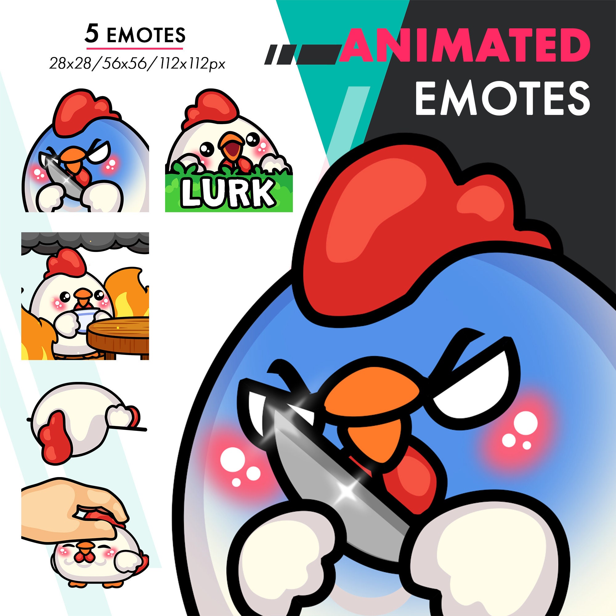Animated Chicken Emotes Pack 2, 5 Cute Chick Knife, It is Fine, Pet ...