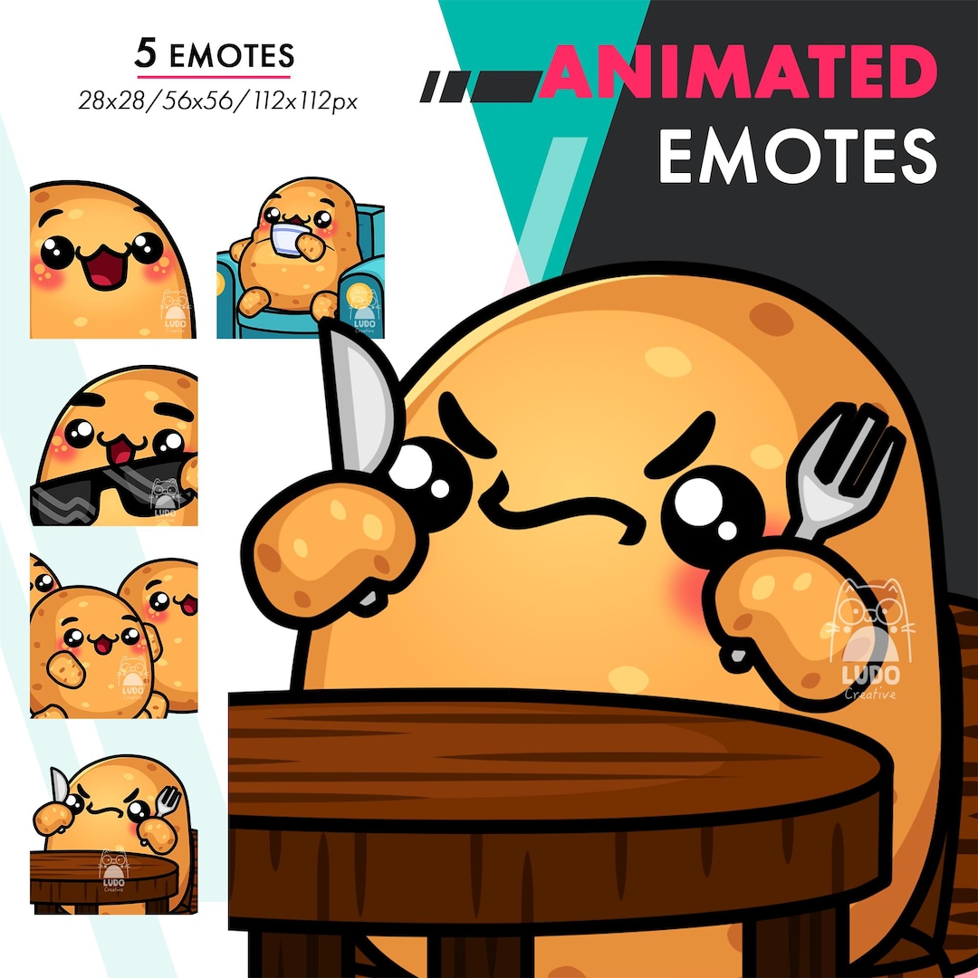 Animated Potato Emotes Pack 20, 5 Cute Potato Hungry, Talking ...