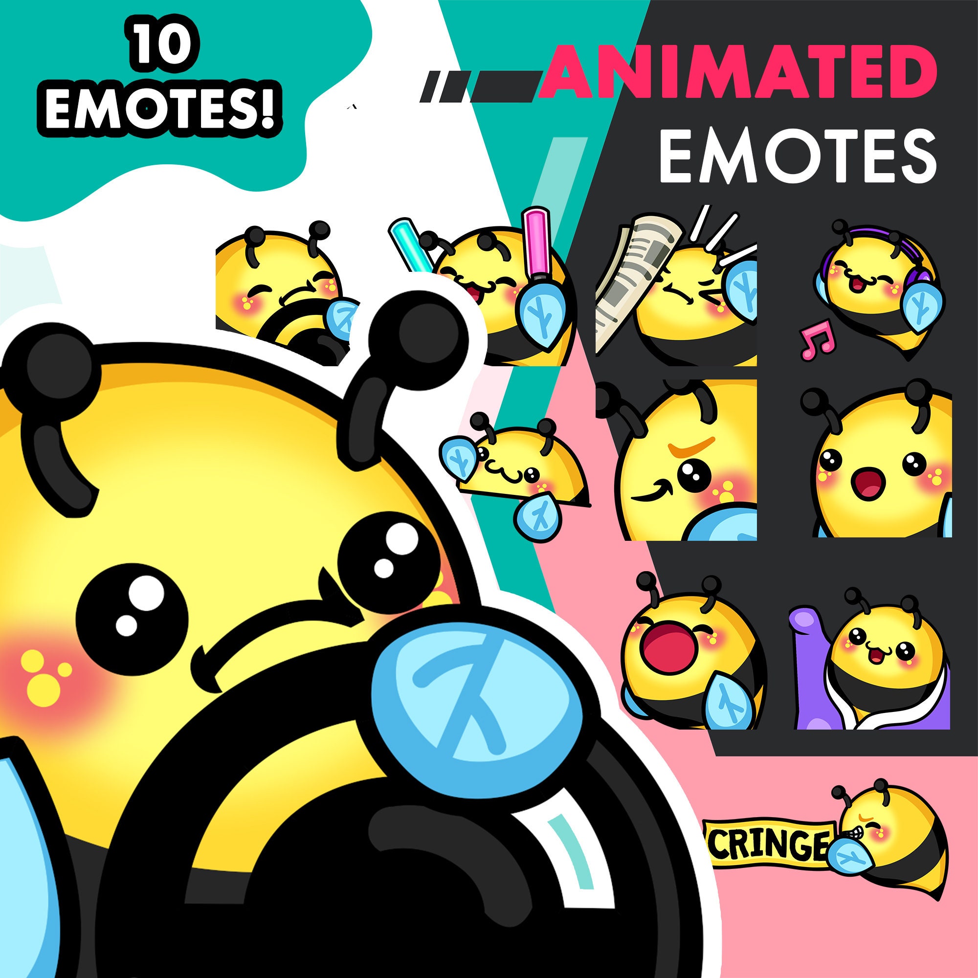 Animated Bee Emotes Pack, 10 Cute Wasp Steer, Dance, Pop Emote Set for ...