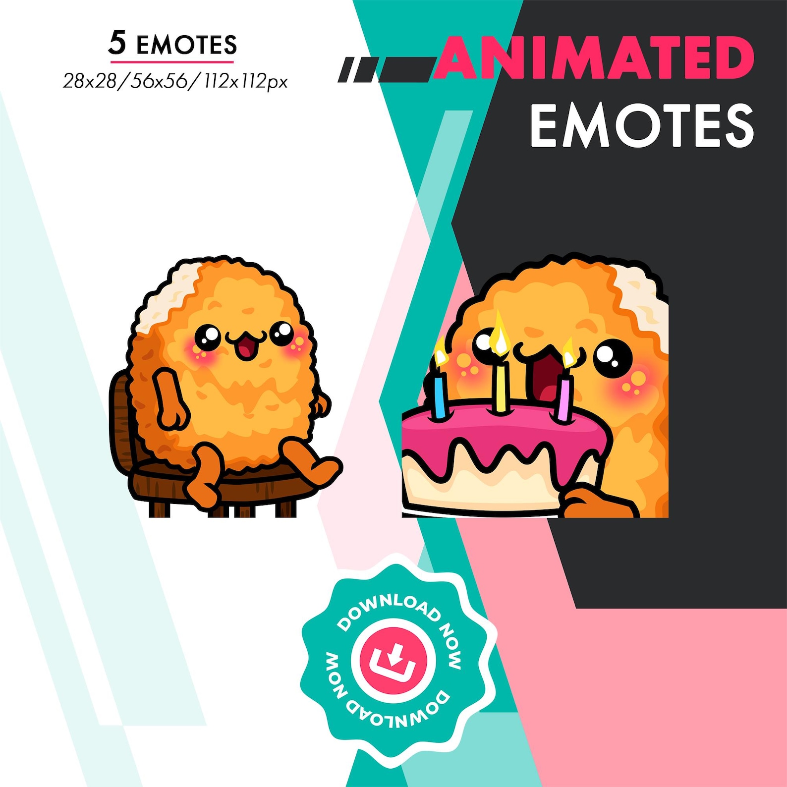 Animated Chicken Nugget Emotes Pack 2, 5 Cute Fried Chicken Dance ...