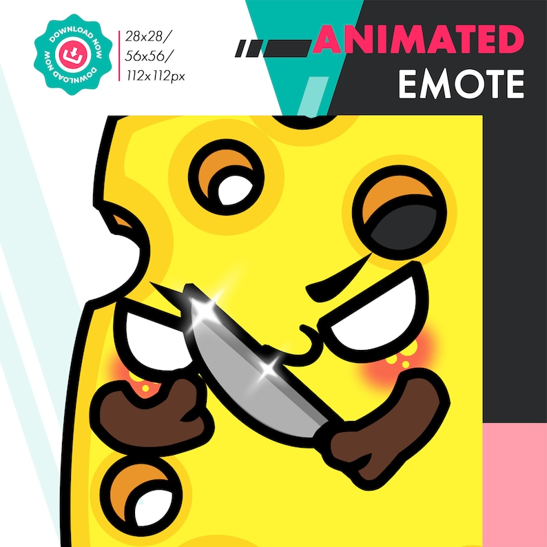 Animated Cheese Knife Emote, Cute Cheddar Slice Rage Emote for Twitch ...