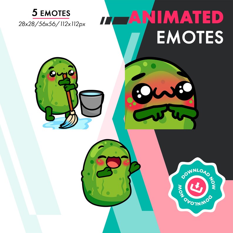 Animated Pickle Emotes Pack 6, 5 Cute Pickle Clean, Shy, Laugh Emote ...