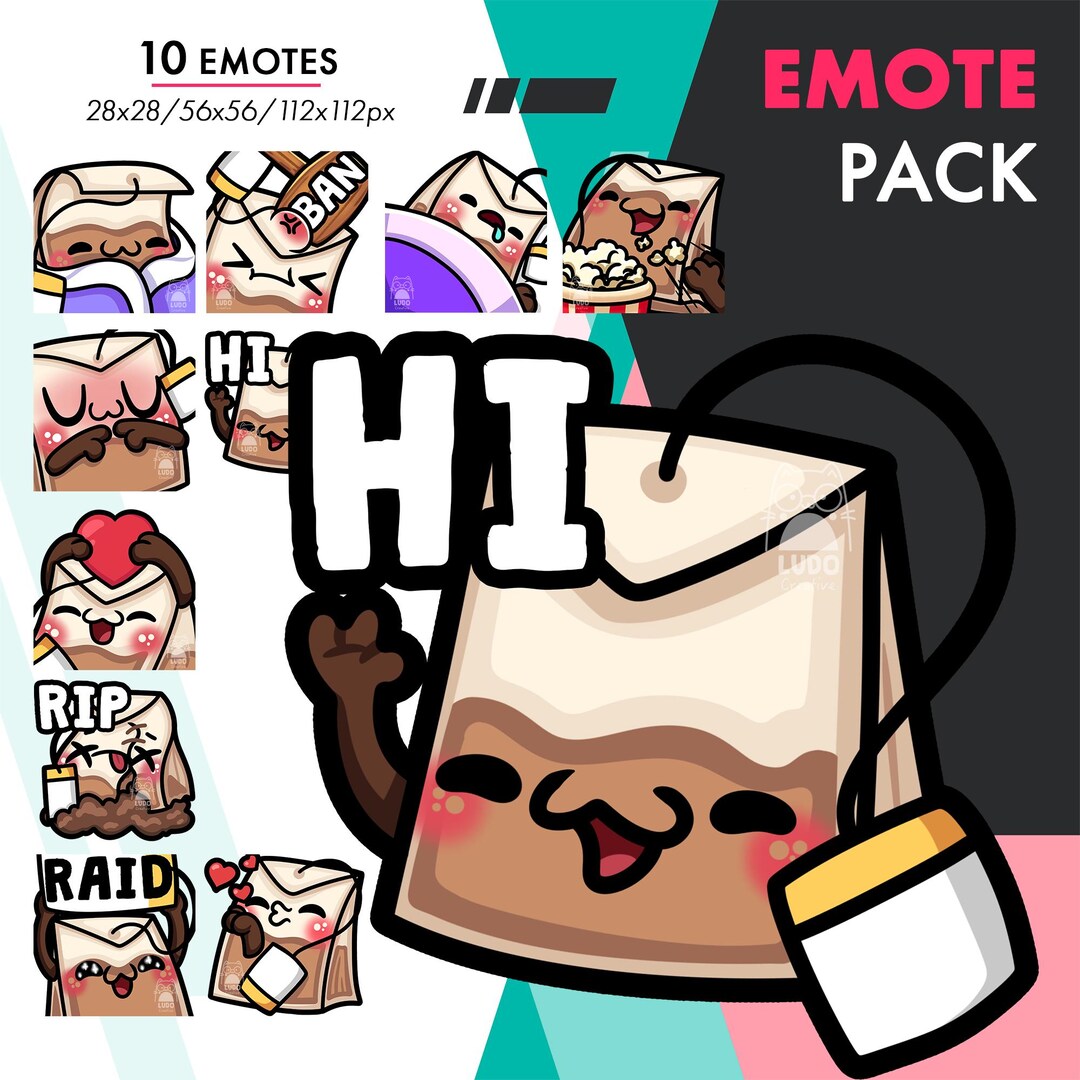 Tea Bag Emote Bundle, 10 Cute Twitch Tea Heart, RIP, Hype Emote Set for ...