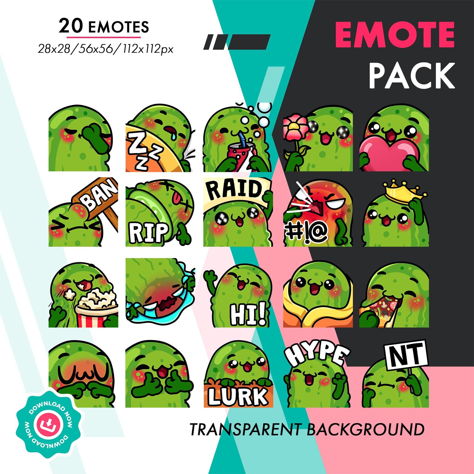 Mega Pickle Emote Pack, 20 Cute Gherkin Heart, Raid, Hype, Rip Static ...
