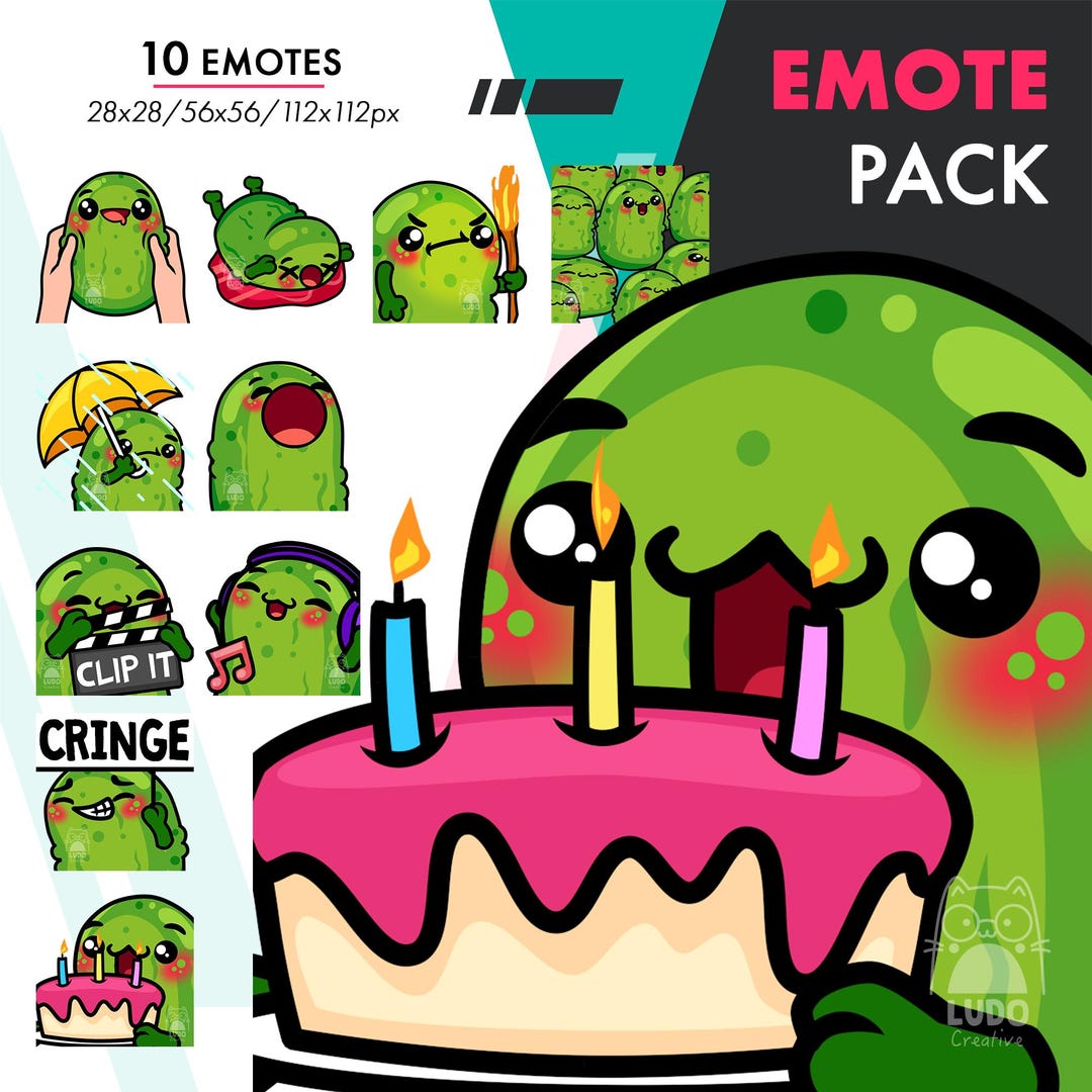 Pickle Emote Bundle 4, 10 Cute Twitch Gherkin Raid, Jam, POP Static ...