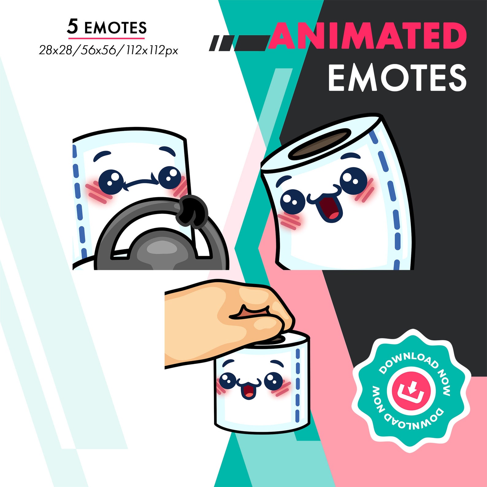 Animated Toilet Paper Emotes Pack, 5 Cute Toilet Roll Hype, POP, Wiggle ...