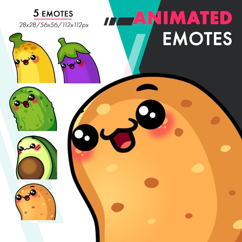 Animated Wiggle Emotes Pack, 5 Cute Food Bobble Emote Set for Twitch ...