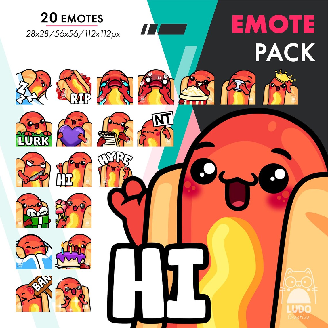 Mega Hotdog Emote Pack, 20 Cute Sausage Hi, Hype, Noted Still Emote Set ...