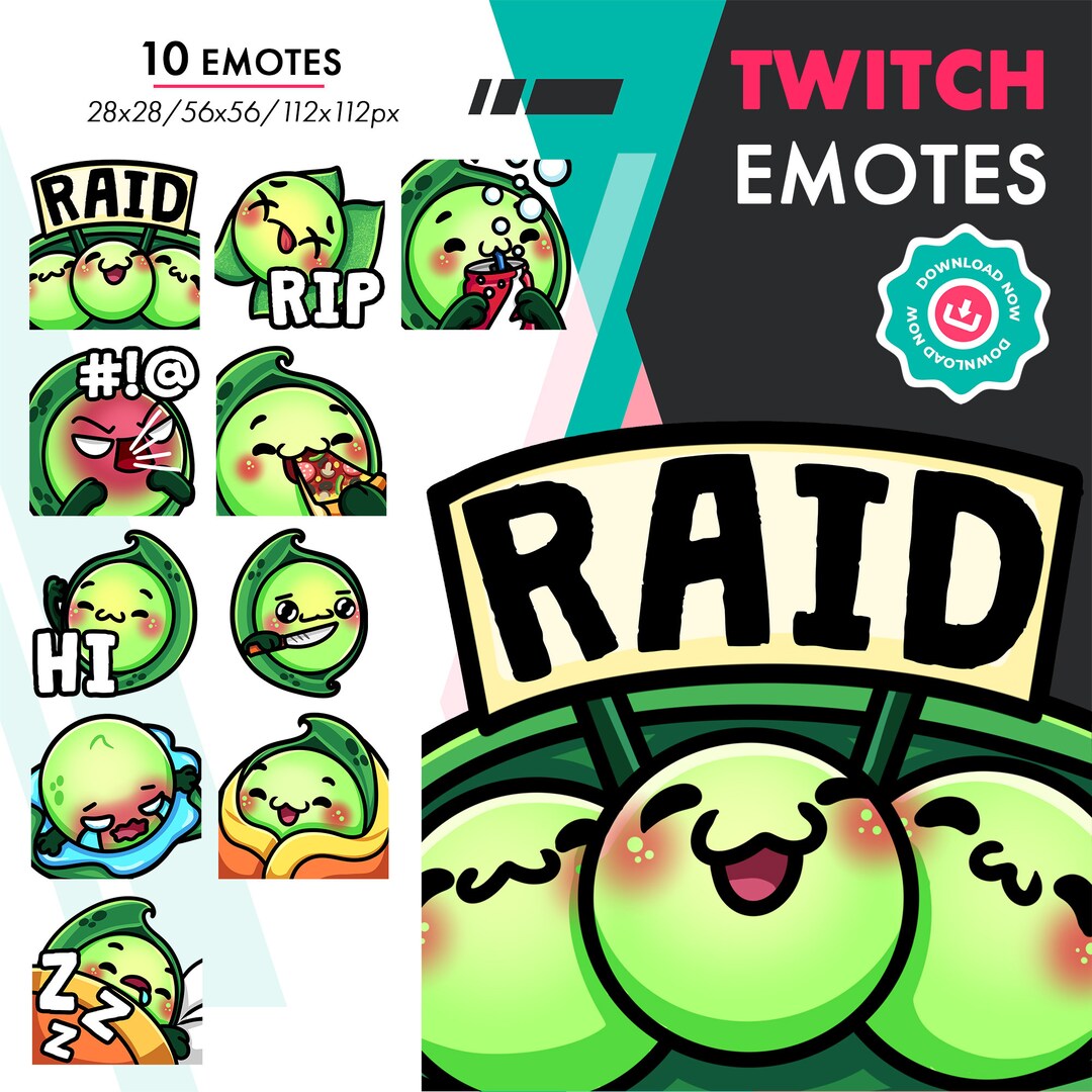 Twitch Pea Emote Pack | Cute Peas Sip, Cozy Blanket, Rip, Raid Emote ...