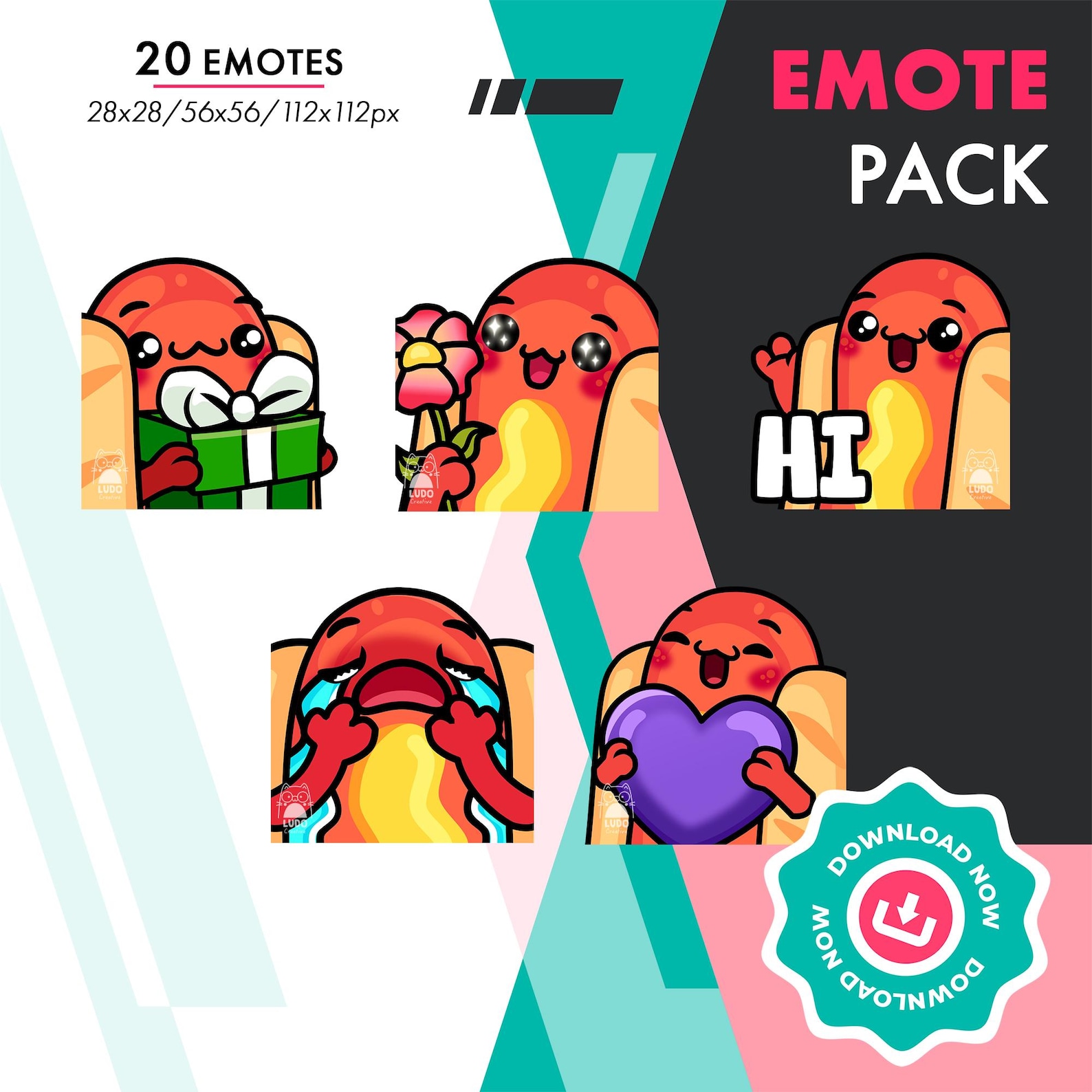 Mega Hotdog Emote Pack, 20 Cute Sausage Hi, Hype, Noted Still Emote Set ...