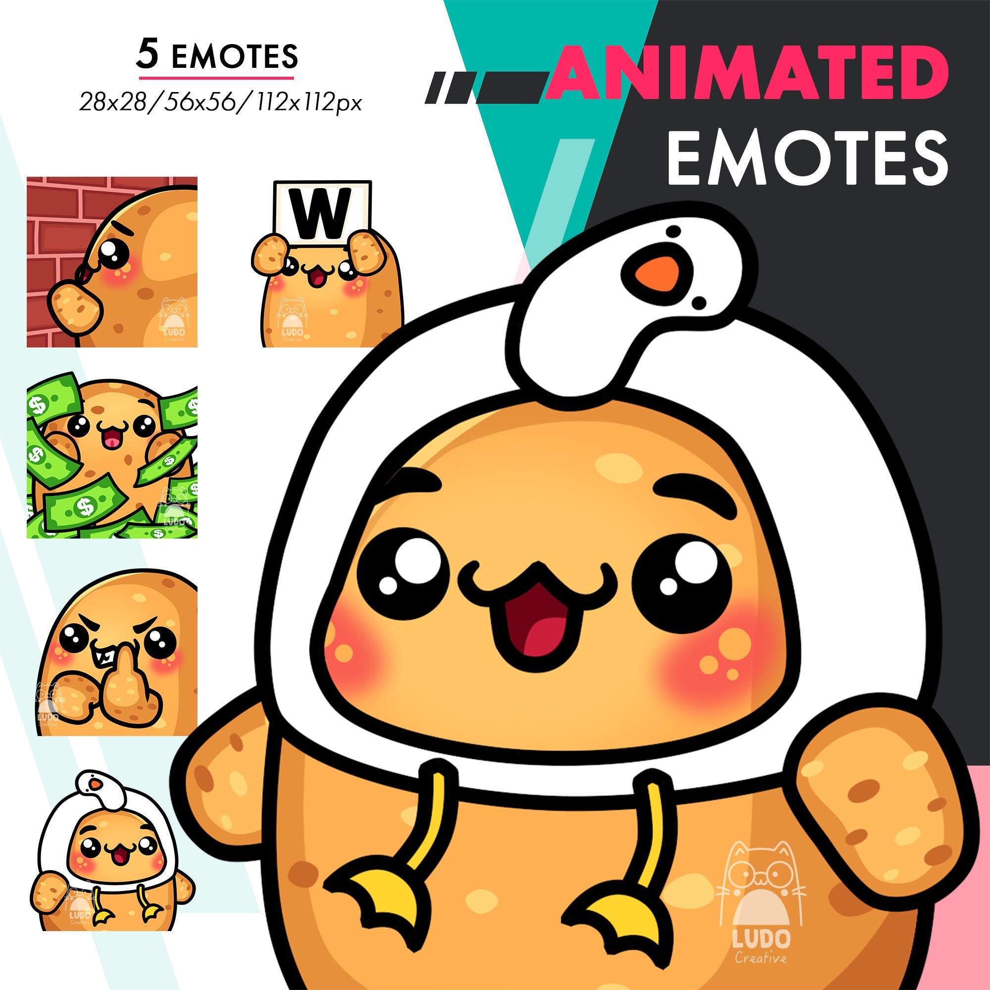 Animated Potato Emotes Pack 21, 5 Cute Food Duck Hat, W, Middle Finger ...