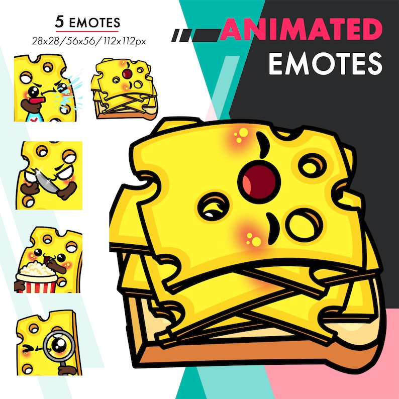 Animated Cheese Emotes Pack 2, 5 Cute Cheddar Slice Spray, Raid ...