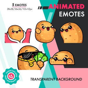 Animated Potato Emotes Pack 3, 5 Cute Potato Blanket, Dance, Money ...