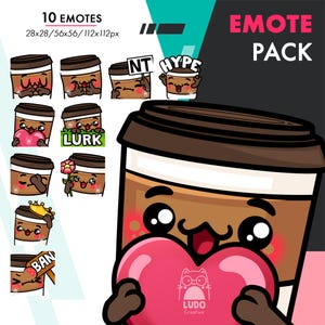 Coffee Emote Bundle, 10 Cute Paper Cup Heart, Hype, Lurk Still Emote ...