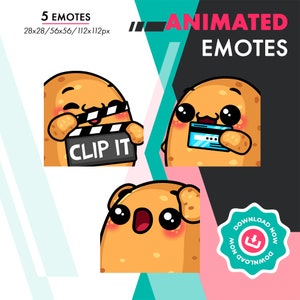 Animated Potato Emotes Pack 12, 5 Cute Potato Clown, Clip It, Credit ...