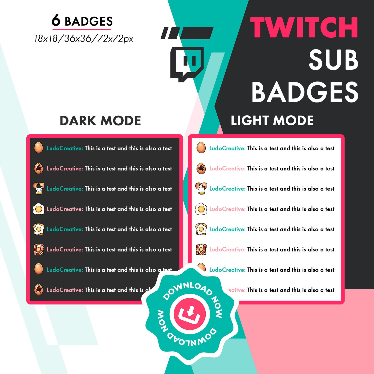 Twitch Sub Badges 6 Cute Egg and Bacon Sub Bit Cheer Badges Pack for ...