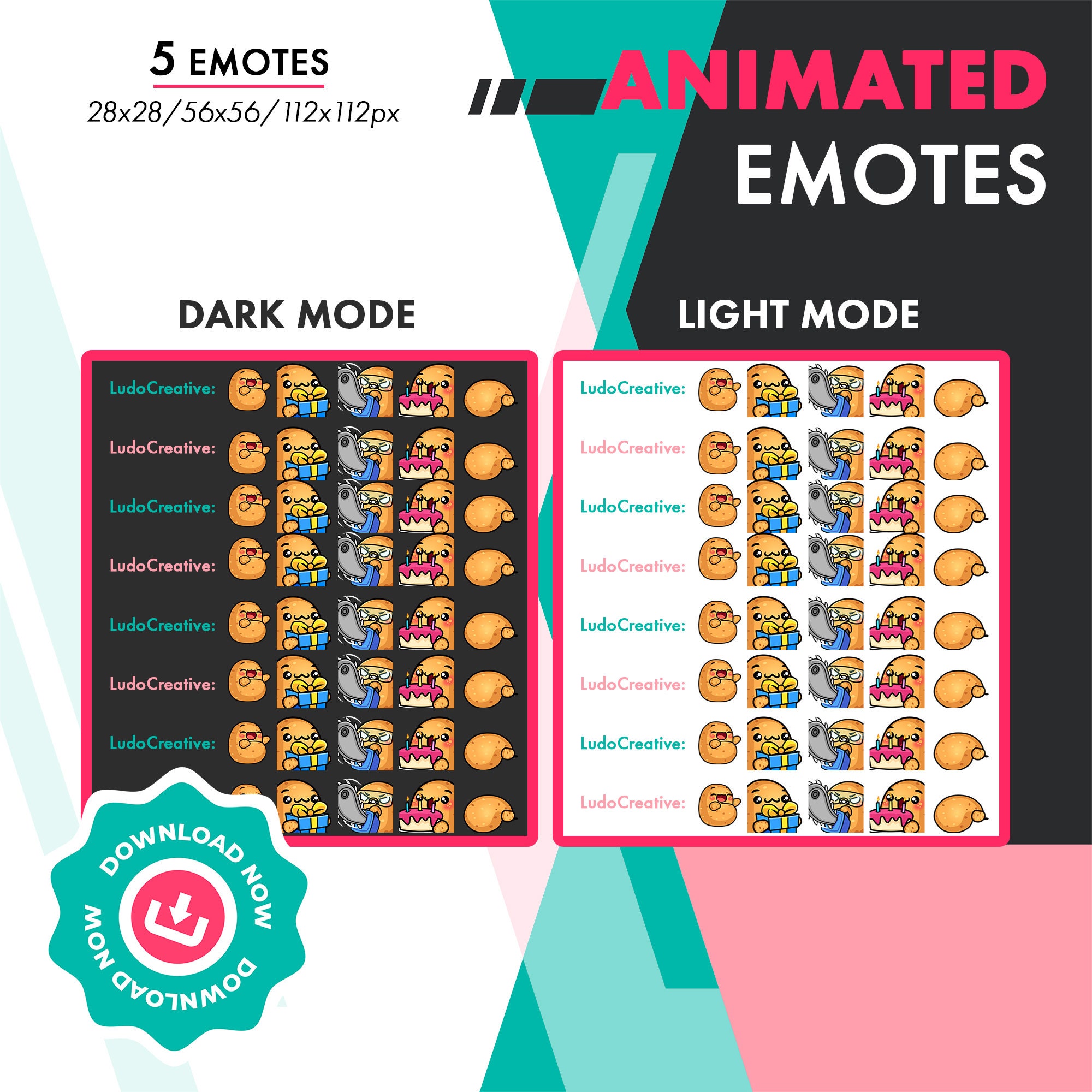 Animated Potato Emotes Pack 8, 5 Cute Potato Birthday Cake, Gift, Bongo ...