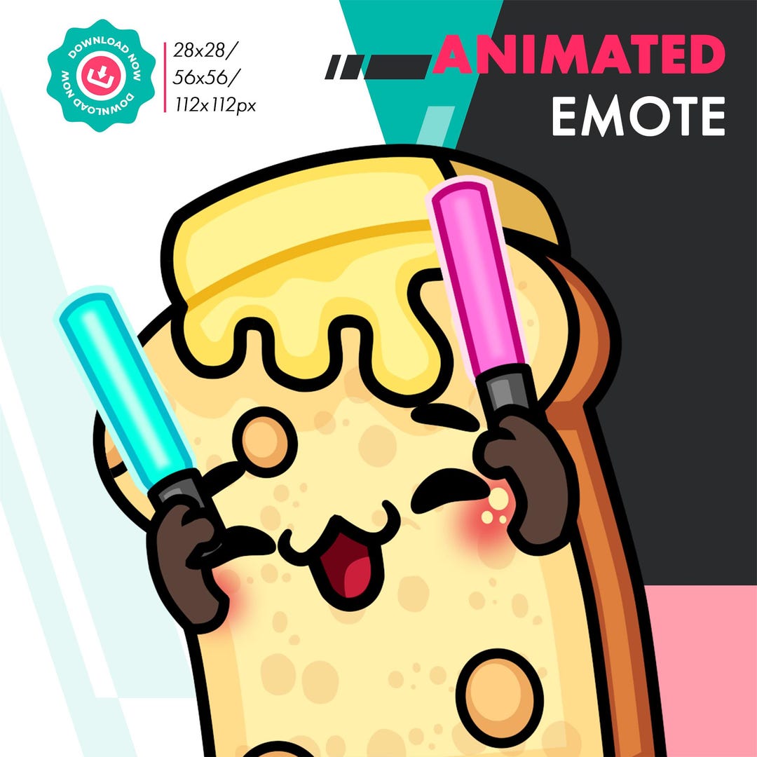 Animated Toast Cheer Emote, Cute Bread Glowing Sticks Emote for Twitch ...