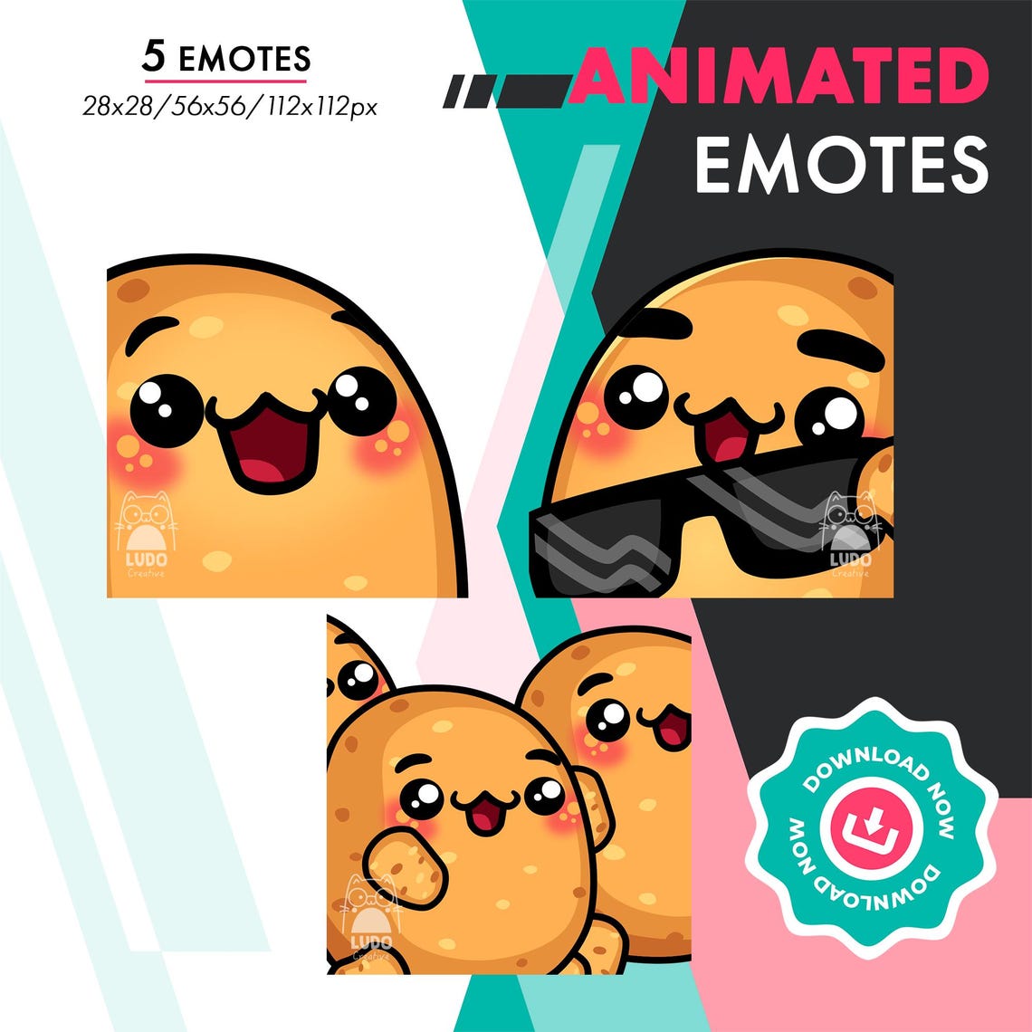Animated Potato Emotes Pack 20, 5 Cute Potato Hungry, Talking ...