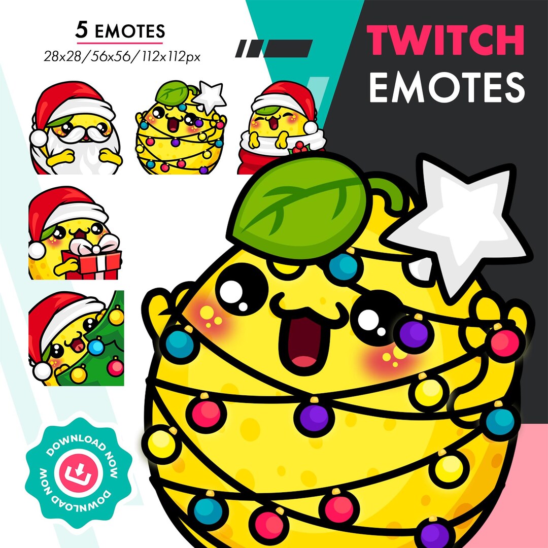 Christmas Lemon Emotes Pack, 5 Cute Christmas Gift, Tree, Fairy Lights ...