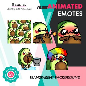 Animated Avocado Emotes Pack 2, 5 Cute Avocado Raid, Clean, Clown Emote ...