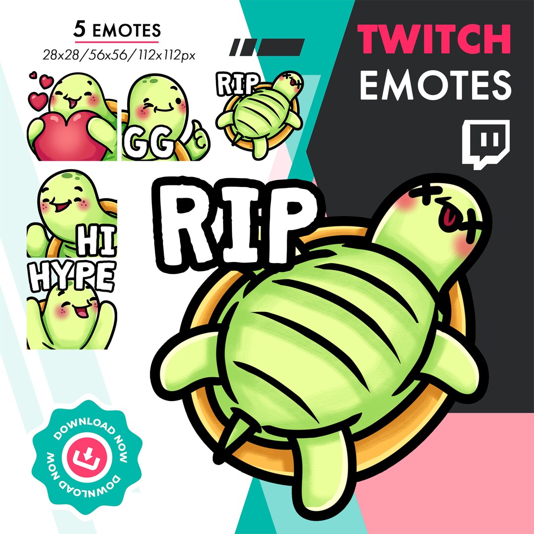 Twitch Turtle Emote Pack | 5 Cute Tortoise RIP, GG, Hype Emote for ...