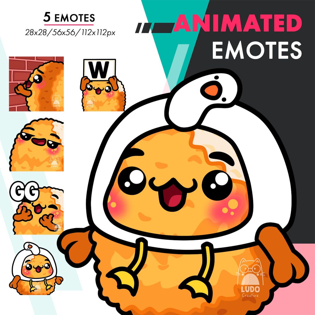 Animated Nugget Emotes Pack 14, 5 Kawaii Fried Chicken Duck Hat, GG ...