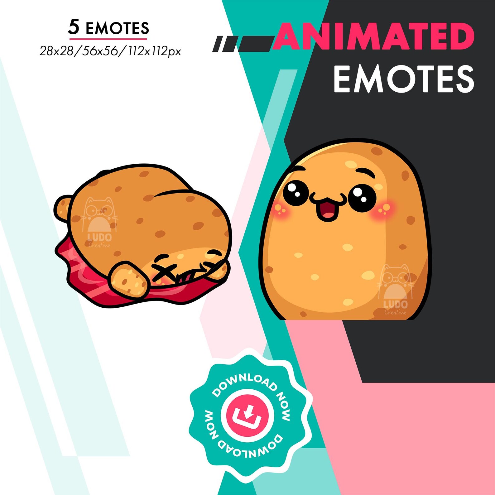 Animated Potato Emotes Pack 17, 5 Cute Potato Rip, Fart, Arrive Emote ...