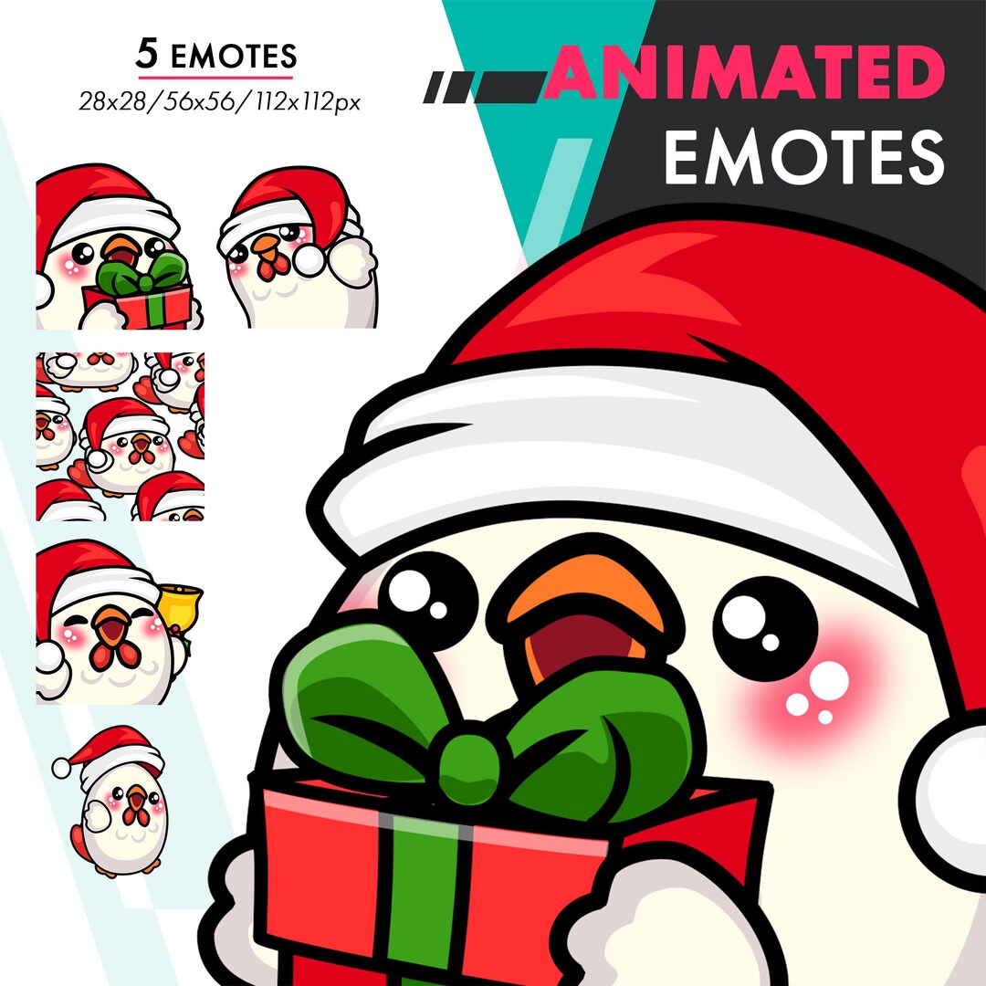 Animated Christmas Chicken Emotes Pack, 5 Cute Chick Christmas Gift ...