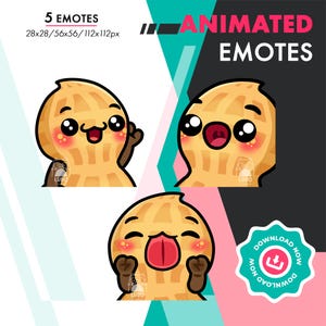 Animated Peanut Emotes Pack 2, 5 Cute Peanut Wave, Lick, Hug Emote Set ...