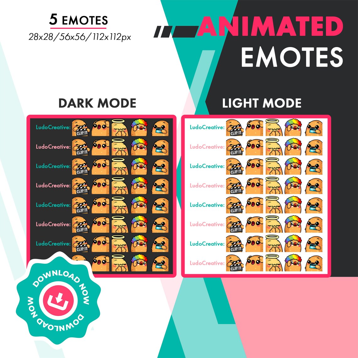 Animated Potato Emotes Pack 12, 5 Cute Potato Clown, Clip It, Credit ...