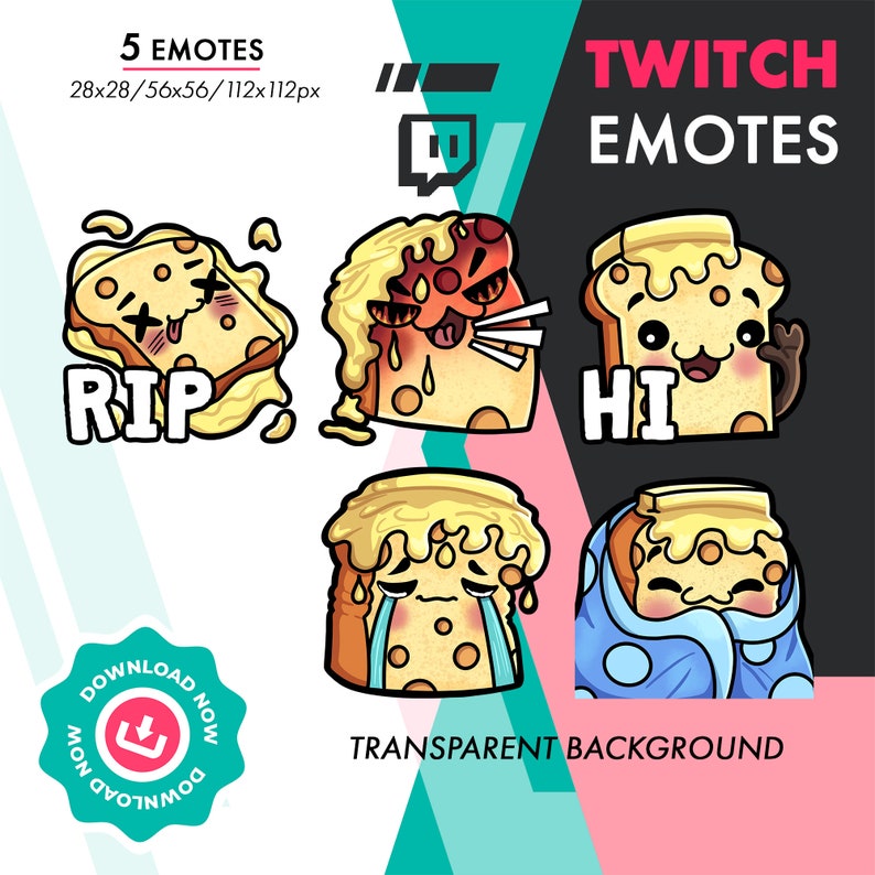 Twitch Toast Emote Pack | Cute 5 Bread Rage, Hi, Cozy Blanket, Rip ...