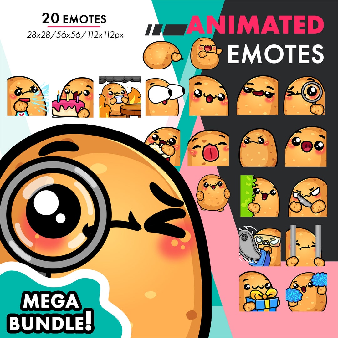 Mega Animated Potato Emotes Pack 2, 20 Cute Potato Spray, Knife, Laugh ...