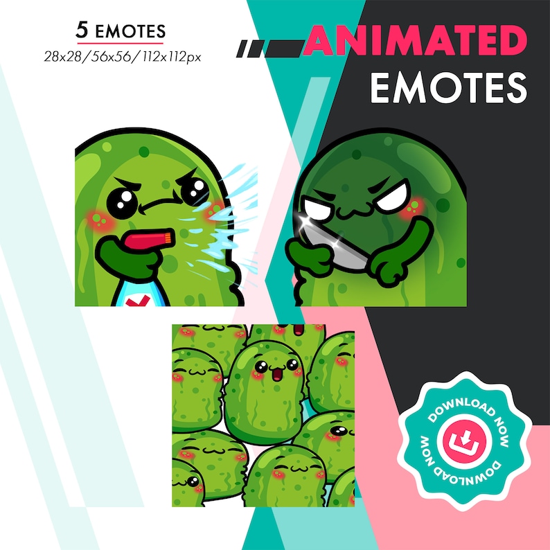 Animated Pickle Emotes Pack 3, 5 Cute Pickle Spray Bottle, Knife, Lick ...