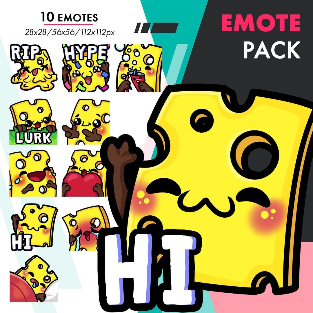 Cheese Emote Pack, 10 Cute Twitch Cheddar Slice Rip, Heart, Hype Emote ...