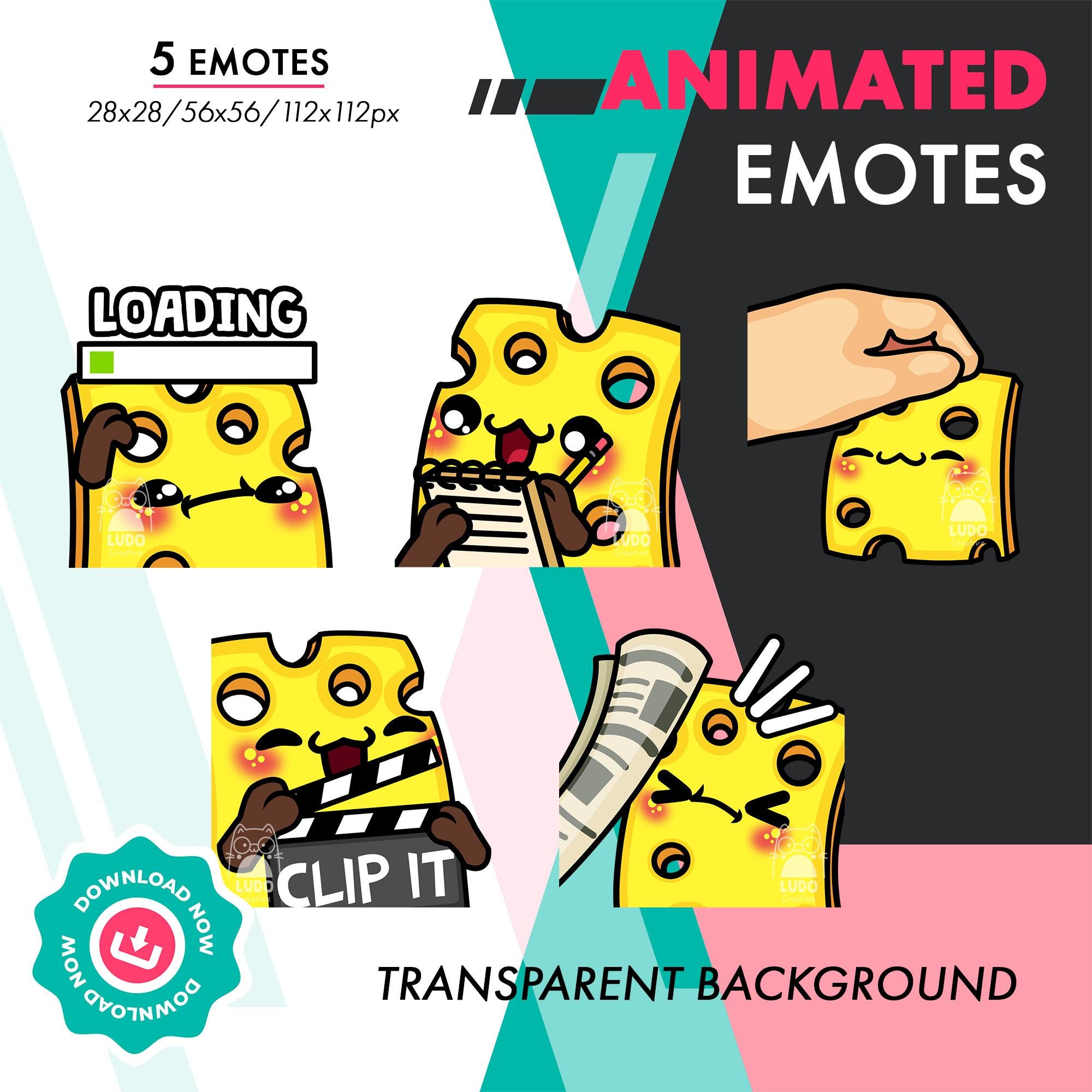 Animated Cheese Emotes Pack 5, 5 Cute Cheddar Slice Noted, Bonk, Pet ...