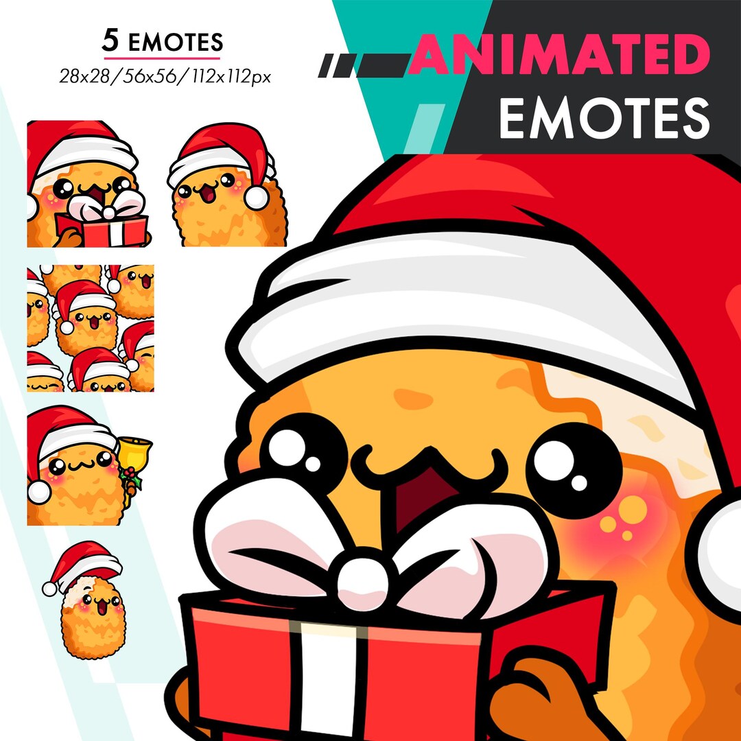Animated Christmas Nugget Emotes Pack, 5 Cute Fried Chicken Christmas ...