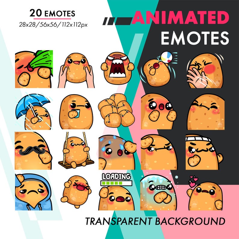Mega Animated Potato Emotes Pack 4, 20 Cute Potato Love, Uppies, HUH ...