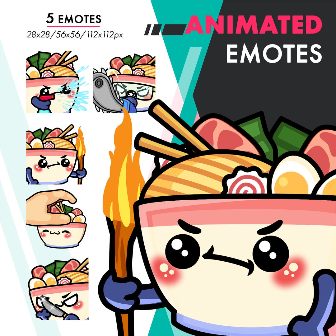 Animated Ramen Emotes Pack 2, 5 Cute Noodle Chainsaw, Knife, Riot Emote ...