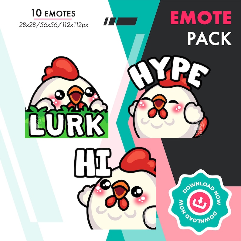 Chicken Emote Bundle 2, 10 Cute Twitch Chicken Hi, Hype, Rip Still ...