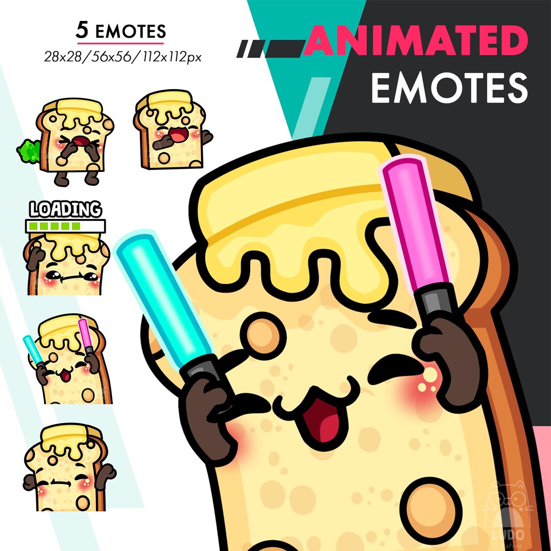Animated Toast Emotes Pack 3, 5 Cute Bread and Butter Laugh, Glowing ...