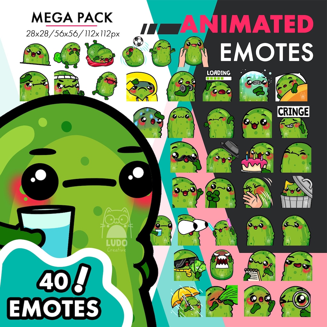 40 Animated Pickle Emotes Pack 2, Mega Cute Pickle Leave, Birthday Cake ...