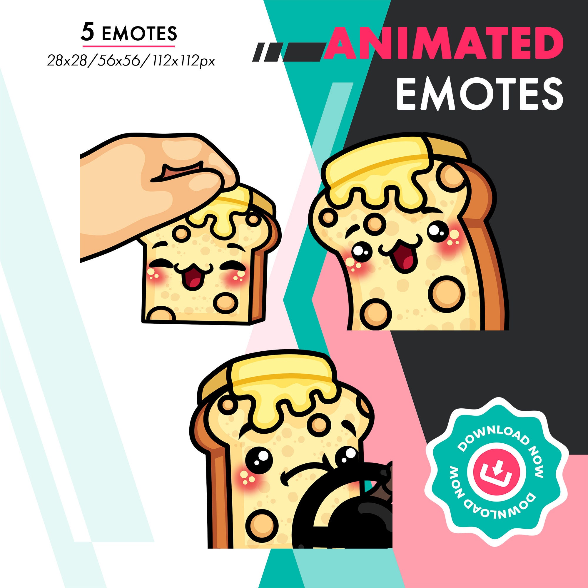 Animated Toast Emotes Pack, 5 Cute Bread and Butter Wiggle, Steer ...