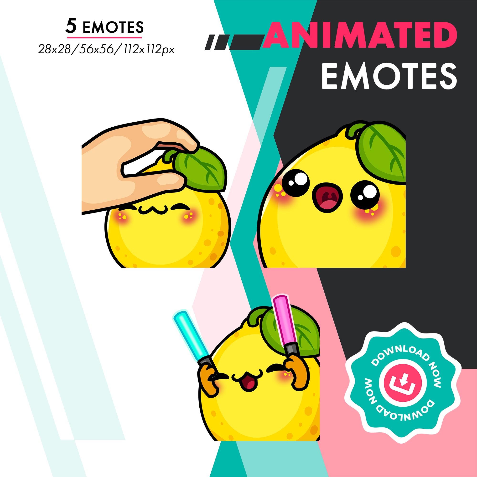 Animated Lemon Emotes Pack 2, 5 Cute Lemon Pet, Cake, Glowing Sticks ...