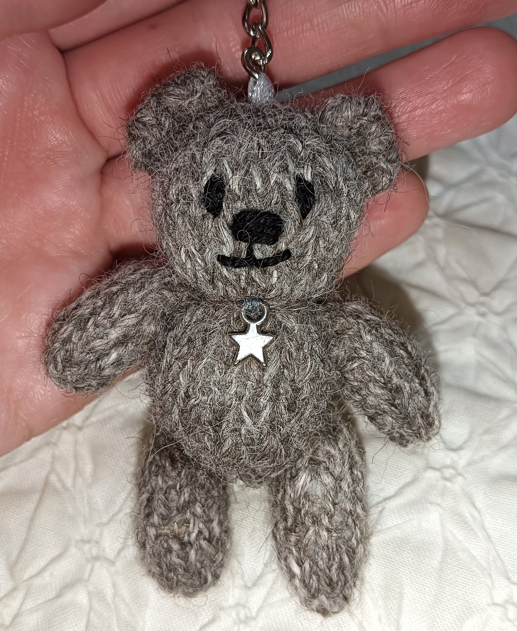 Hand Knitted Mini Teddy Bear Key Ring From Hand Spun Alpaca Wool With ...