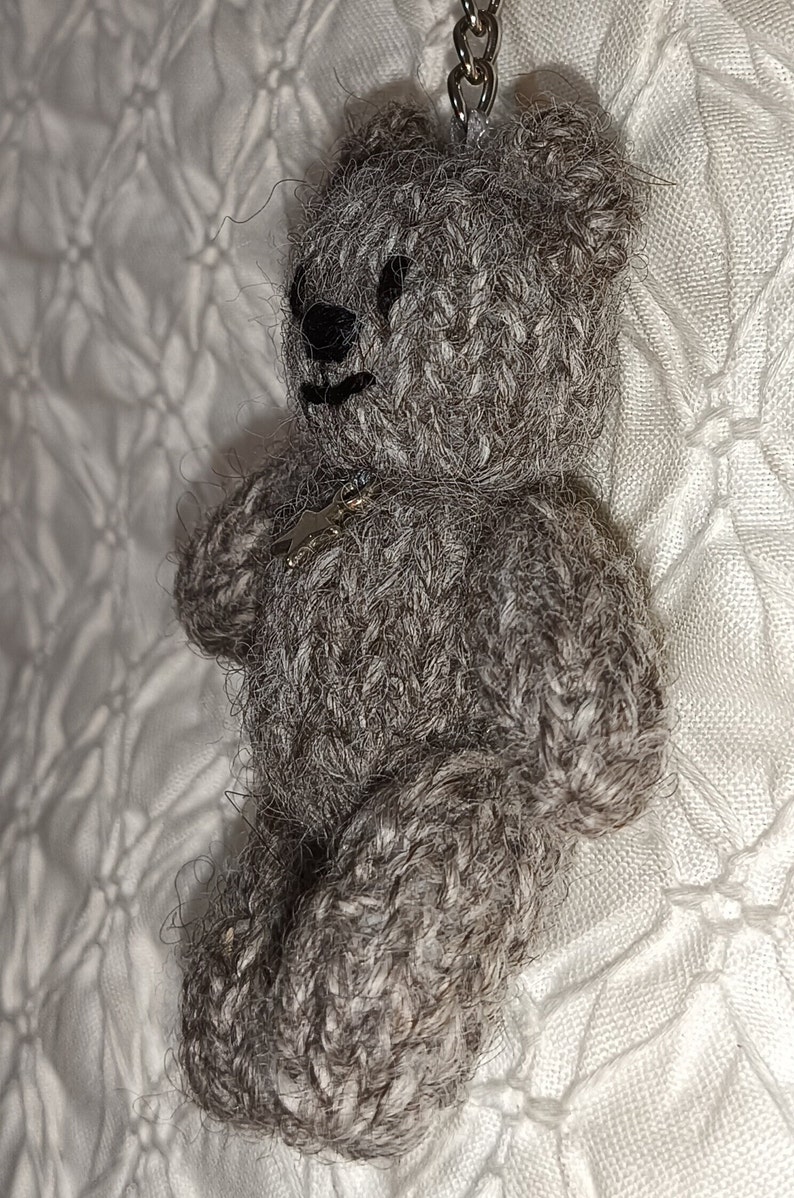 Hand Knitted Mini Teddy Bear Key Ring From Hand Spun Alpaca Wool With ...